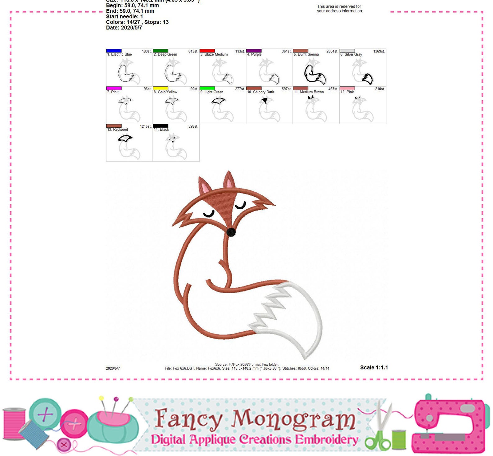 Fox Applique Fox Design Fox Embroidery Fox Animal - Etsy