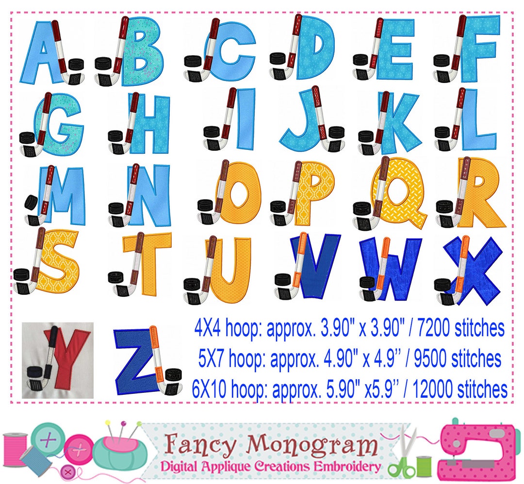 Ice Hockey Alphabet Embroidery Ice Hockey Letters Applique - Etsy