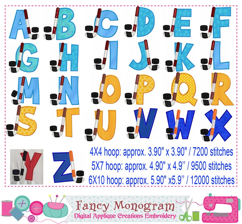 Ice Hockey Alphabet Embroidery Ice Hockey Letters Applique - Etsy