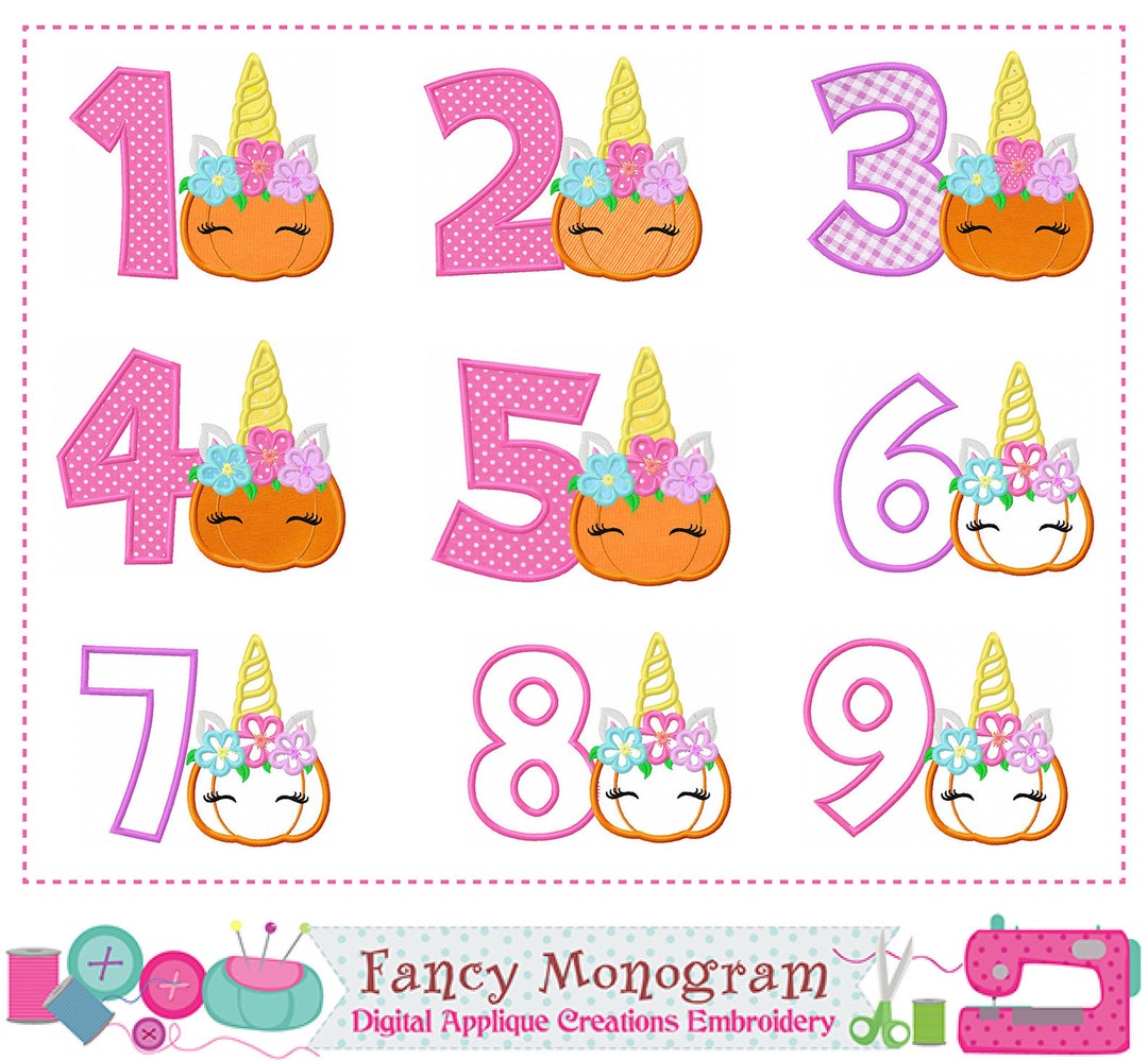Pumpkin Unicorn Numbers Design Thanksgiving Numbers Applique - Etsy