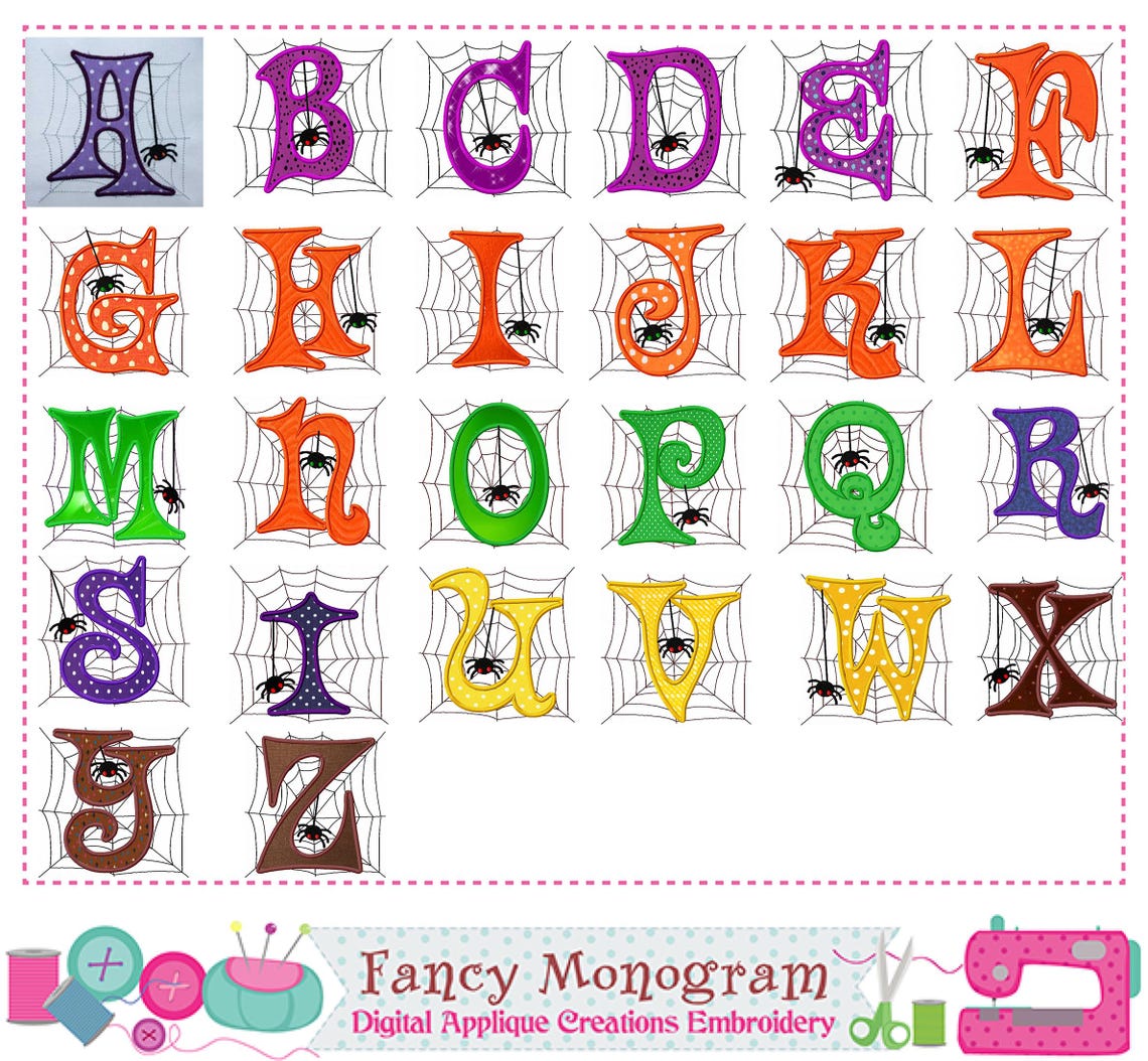 Halloween Spider Applique Embroidery Design - Monogram Fonts Set ...
