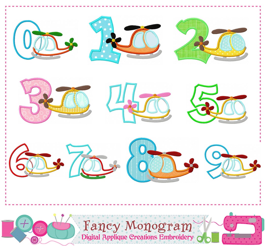 Helicopter & Plane Birthday Applique Design - Machine Embroidery ...