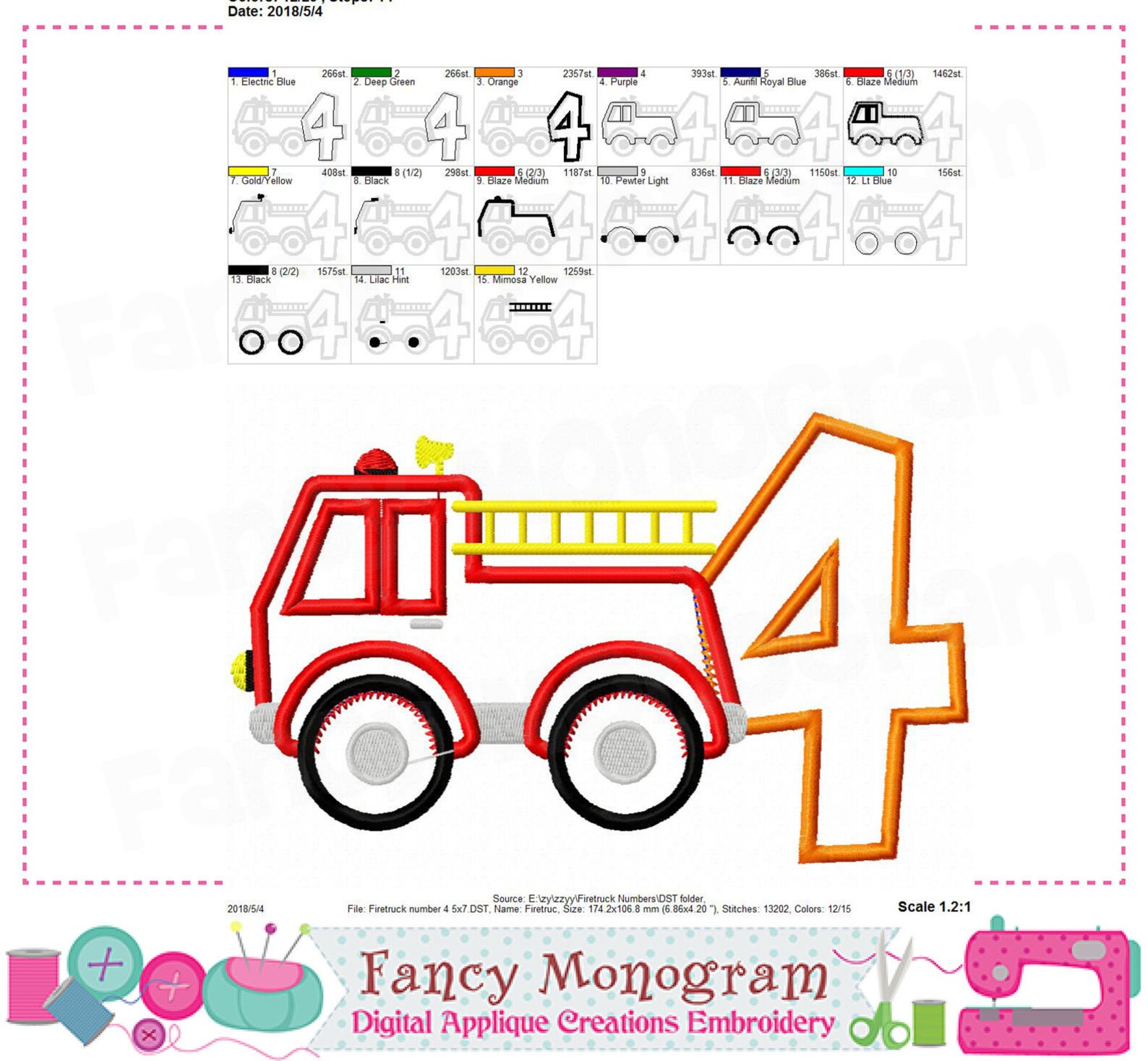 Firetruck Number 4 Applique Firetruck Applique Firetruck - Etsy