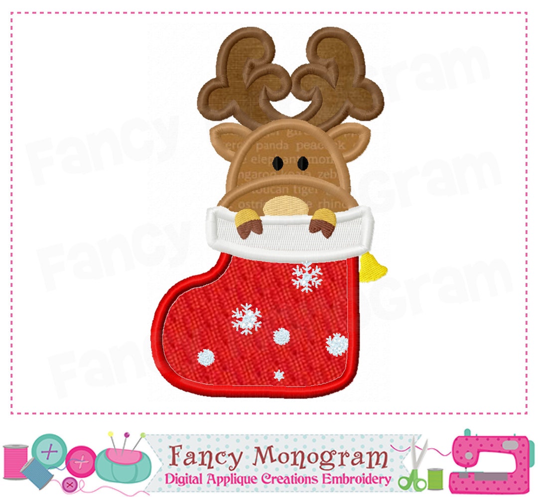 Christmas Gift Applique Design Christmas Sock Applique Design Reindeer ...