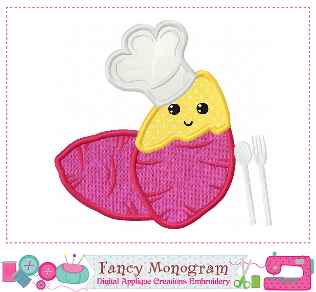 Machine Embroidery Sweet Potato Applique Embroidery, Thanksgiving Chef ...