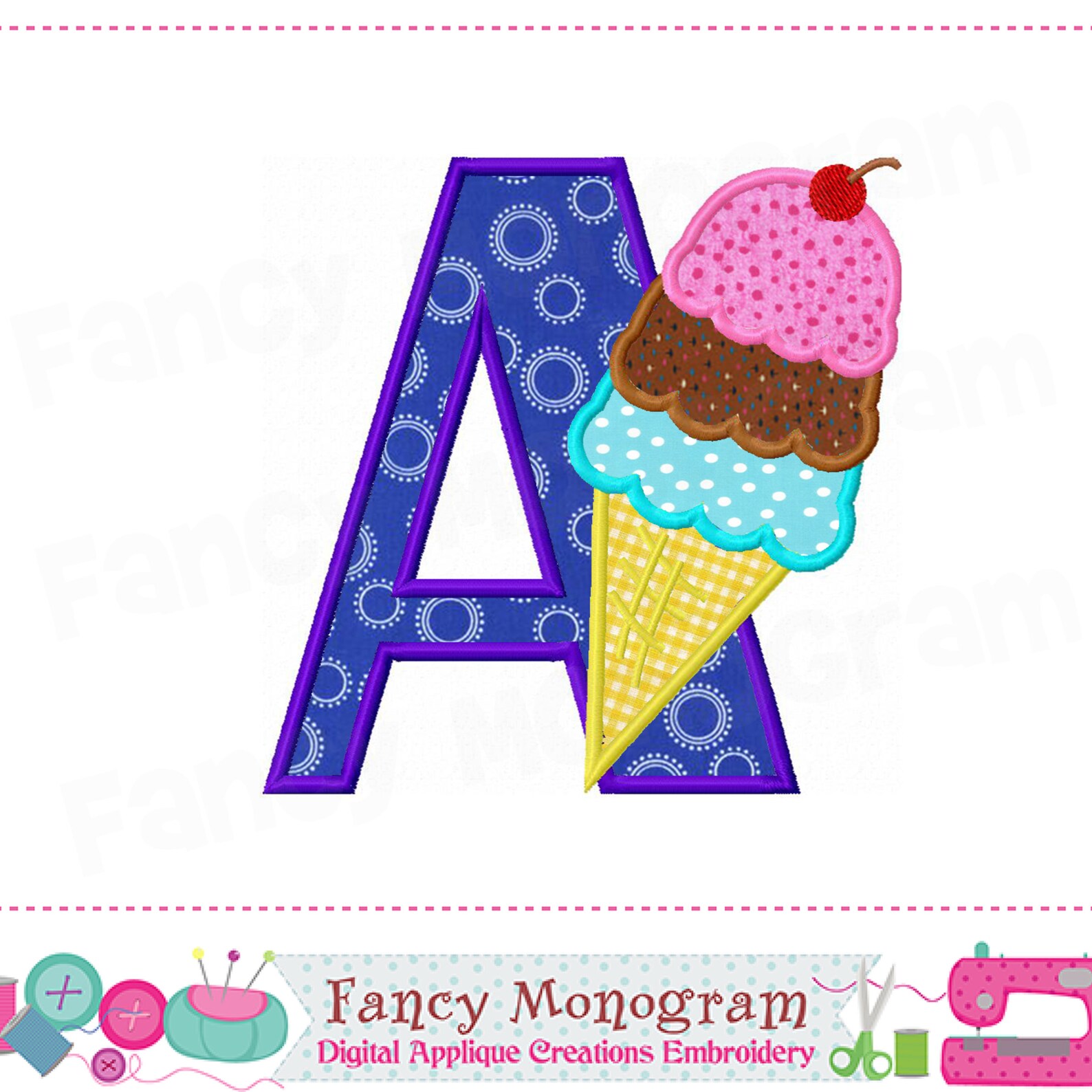 Ice cream Alphabet embroidery Ice cream cone letters | Etsy