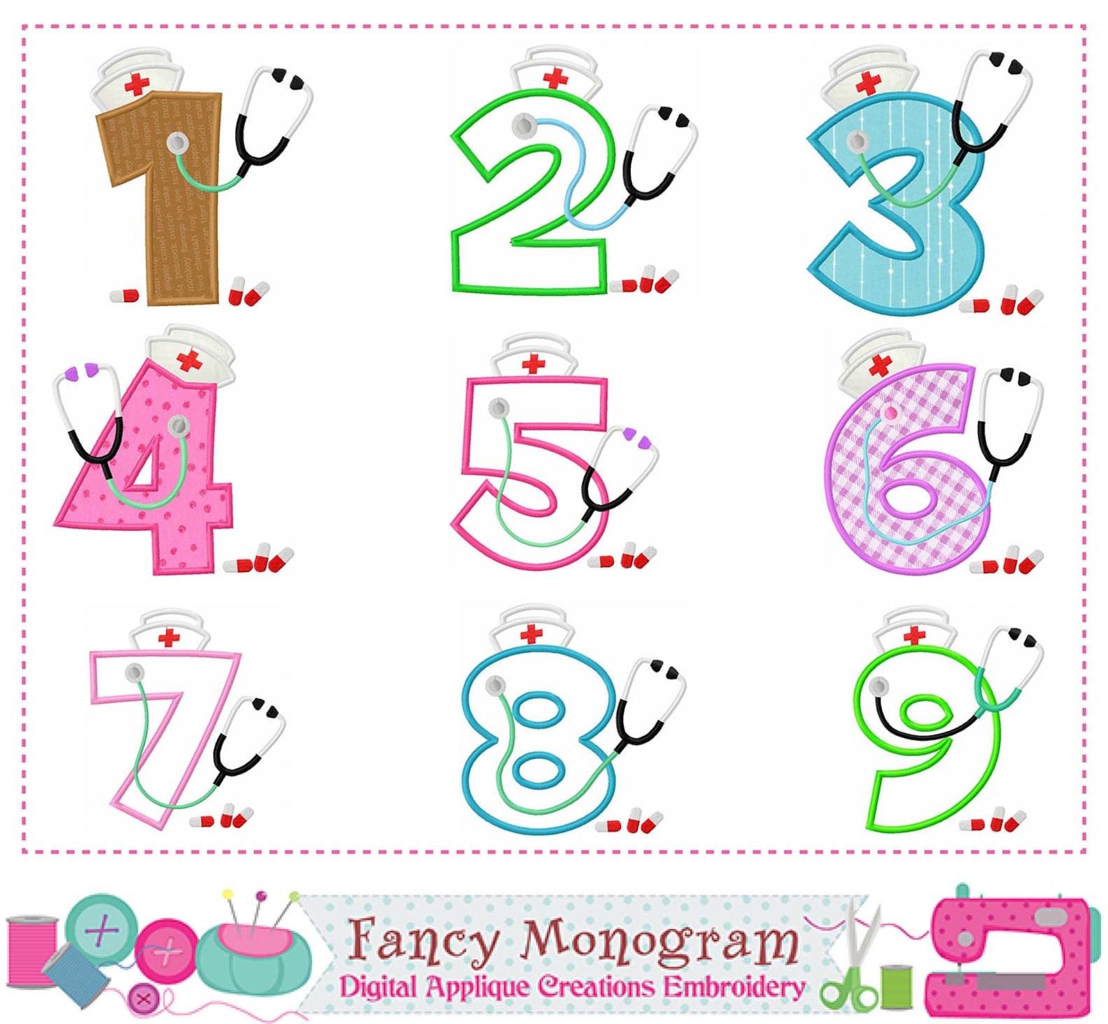 Nurse Numbers Applique Embroidery - Birthday Theme Stitch -243M - Etsy