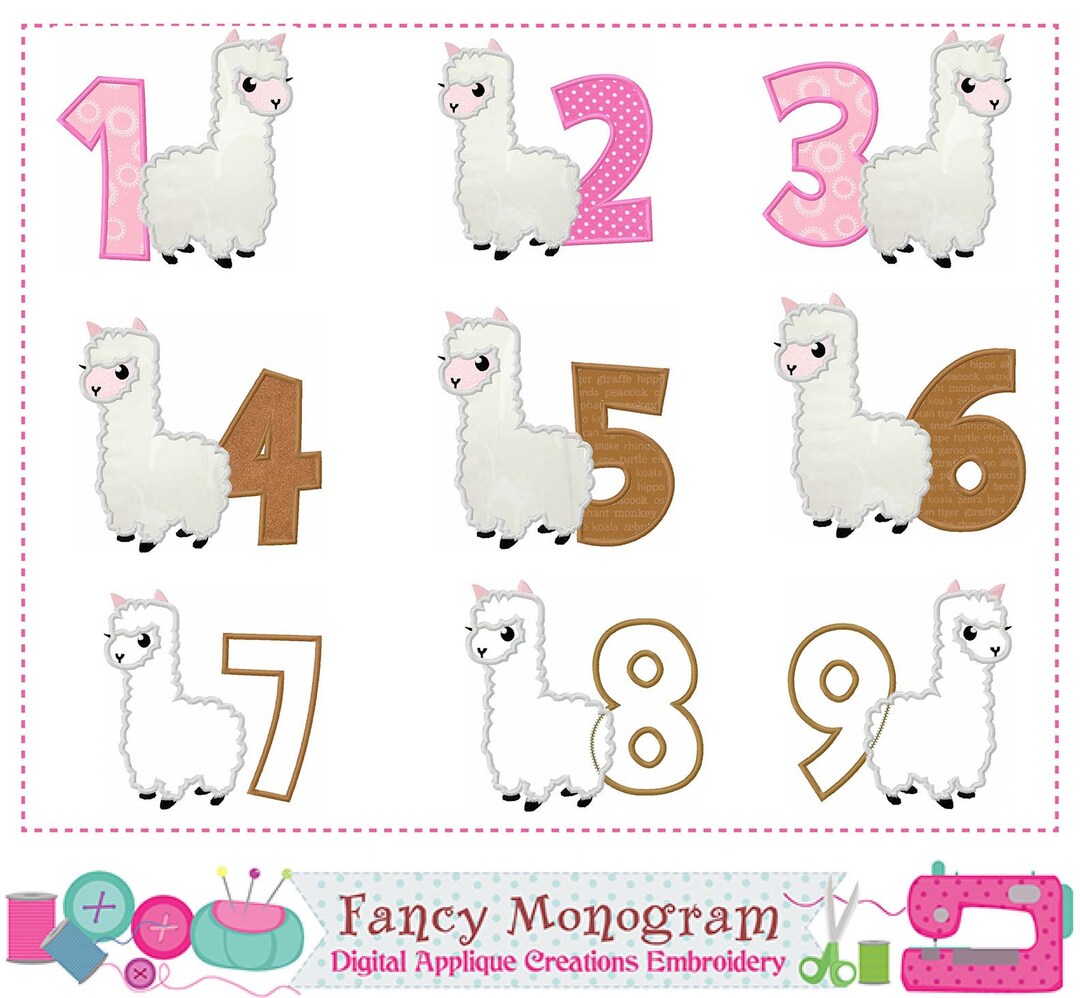 Alpaca Numbers Applique Alpaca Applique Alpaca Design Birthday Numbers ...