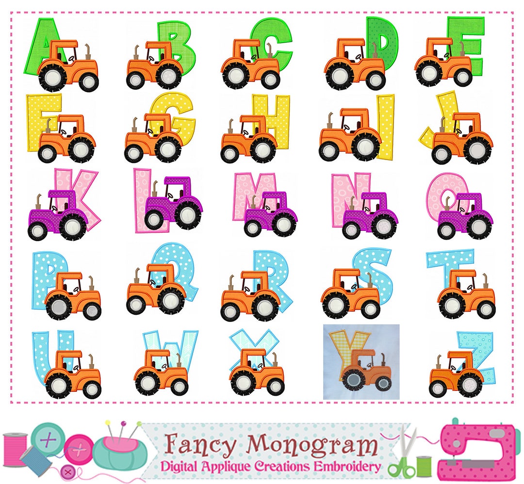 Farm Life Font Collection - Tractor & Farmer Alphabet Embroidery ...