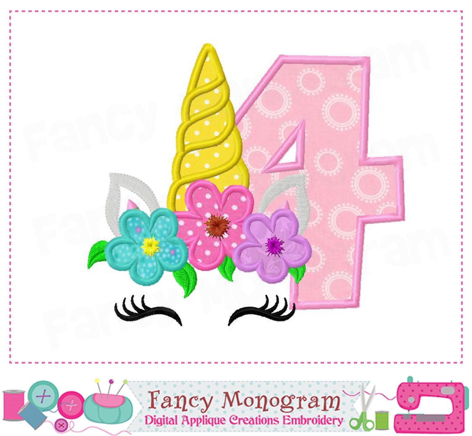 Unicorn Number 4 Design My 4th Birthday Unicorn Applique - Etsy