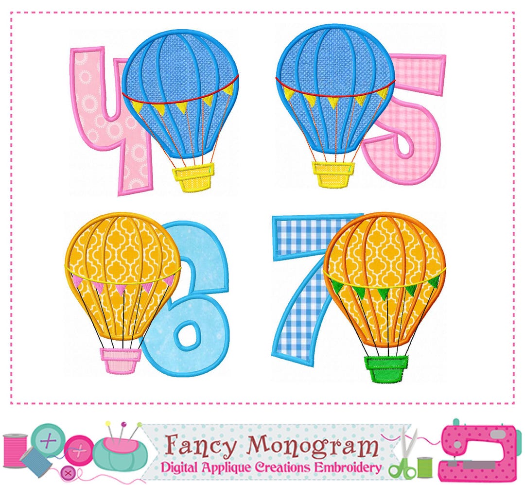 Hot Air Balloon Numbers Applique Embroidery Design -1788 - Etsy
