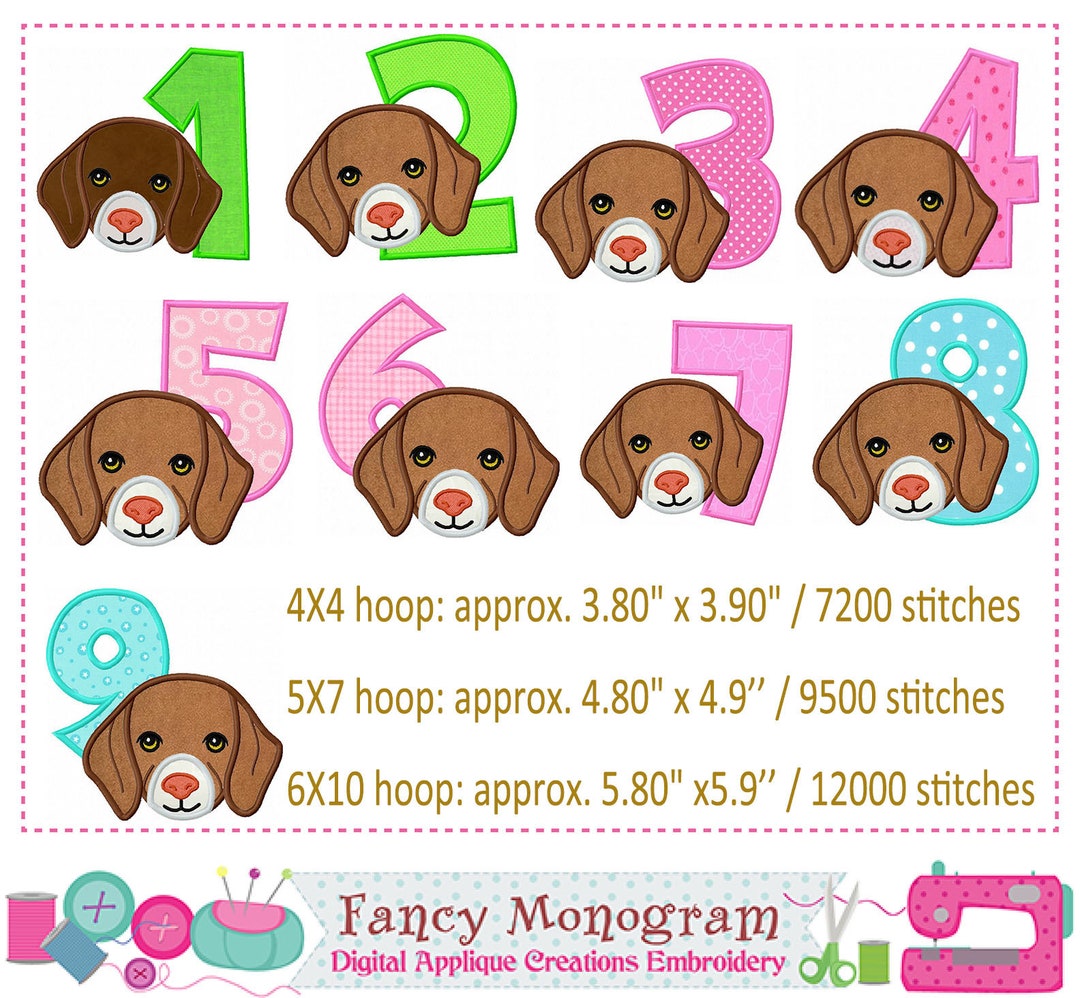 Machine Embrodiery Puppy Dog Numbers Applique Embroidery - Puppy ...