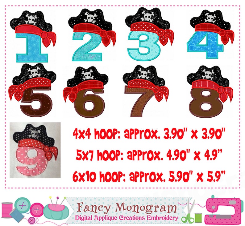 Pirate Applique Embroidery - Beach Decor Birthday Numbers for Kids ...