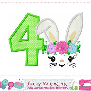 Bunny Number 4 Applique Easter Number 4 Applique My 4th Birthday My 4th ...