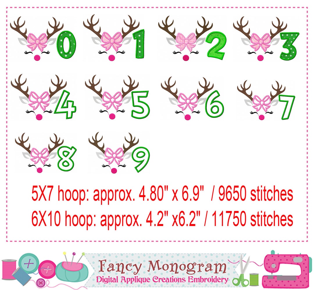 Christmas Numbers Embroidery Reindeer Numbers Applique Reindeer ...
