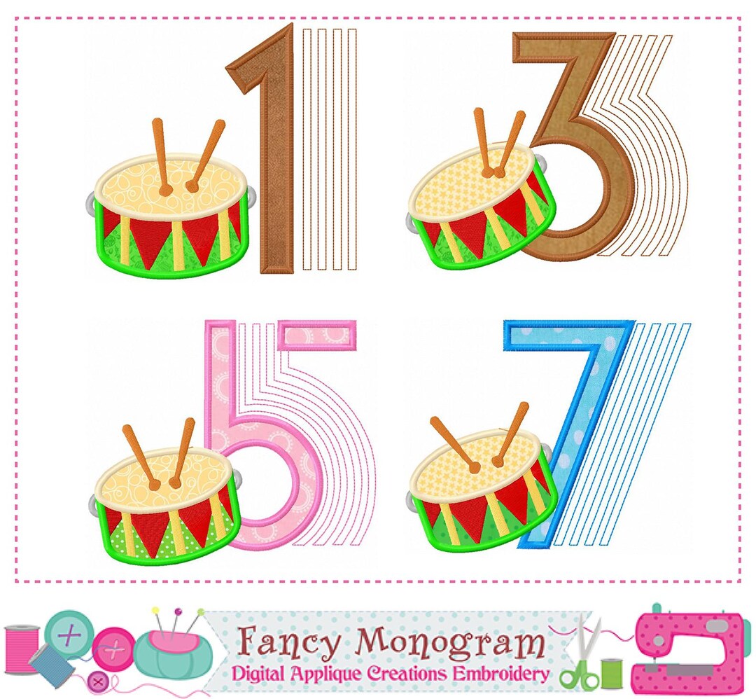 Drum Set Numbers Applique Embroidery - Mardi Gras Carnival Design -2547 ...