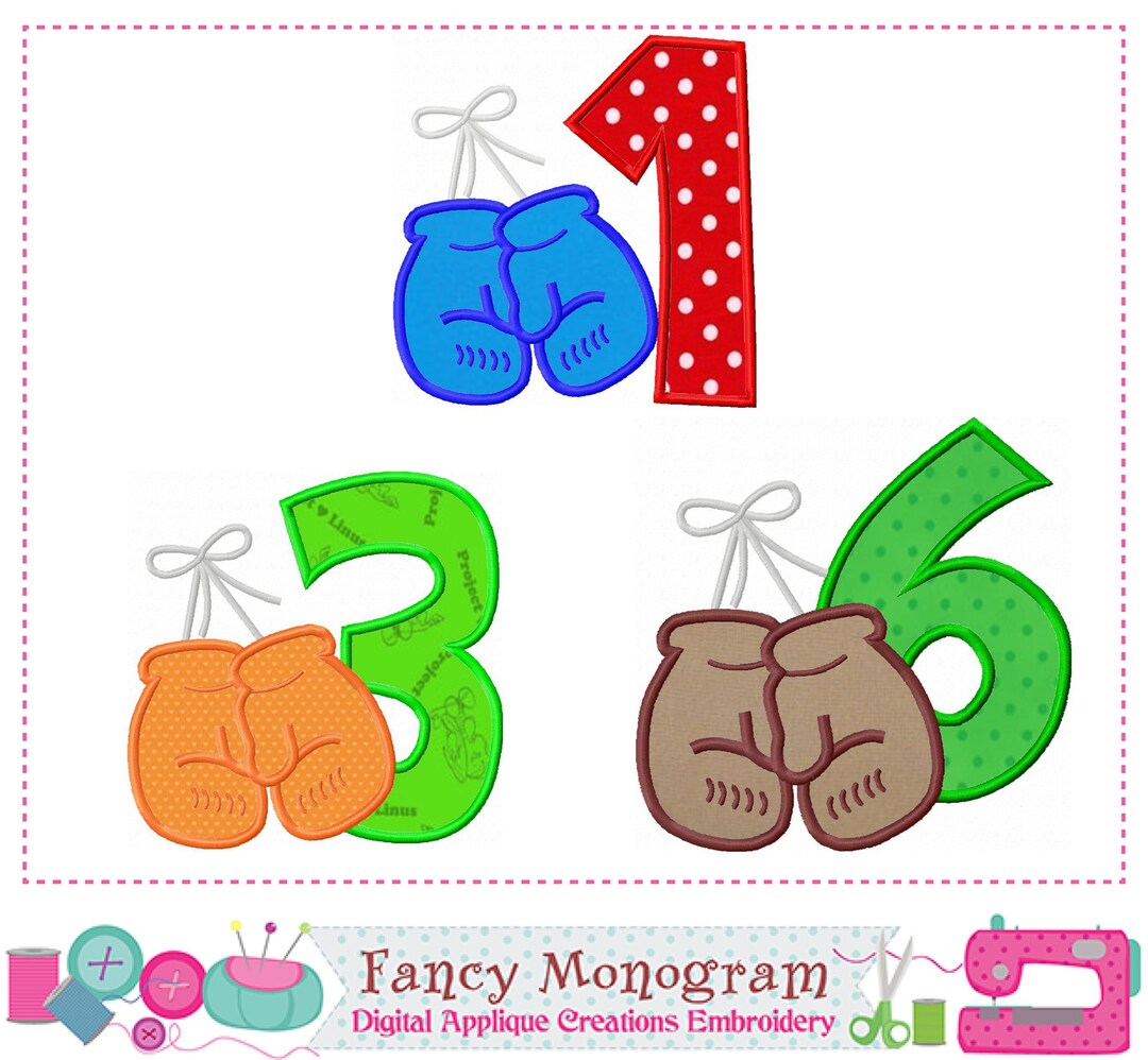 Boxing Glove Numbers Applique Design - Machine Embroidered Birthday ...