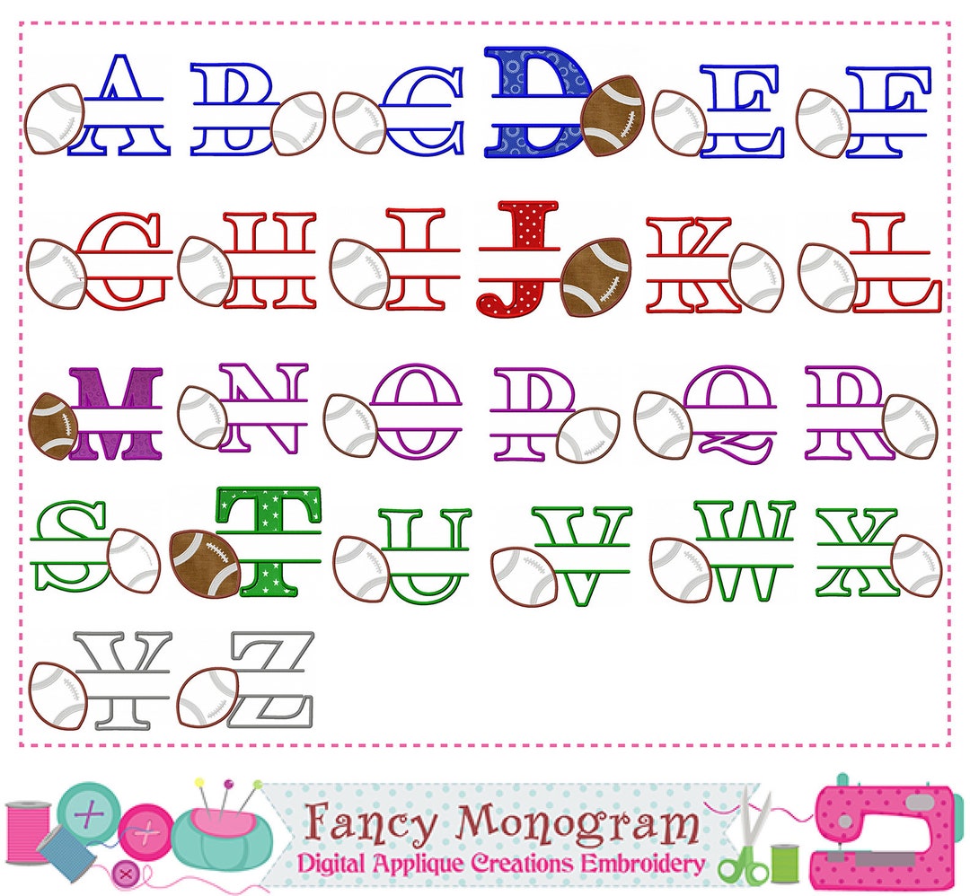 Machine Embroidery Fonts Football Design, Split Monograms Letters ...