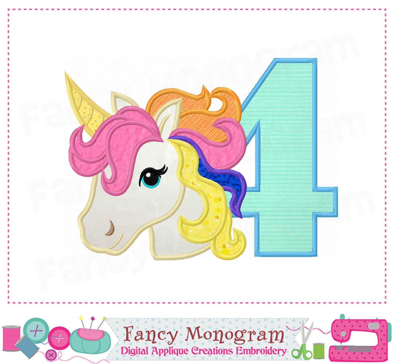 Rainbow Unicorn Number 4 Applique Embroidery Design for 4th Birthday - Etsy