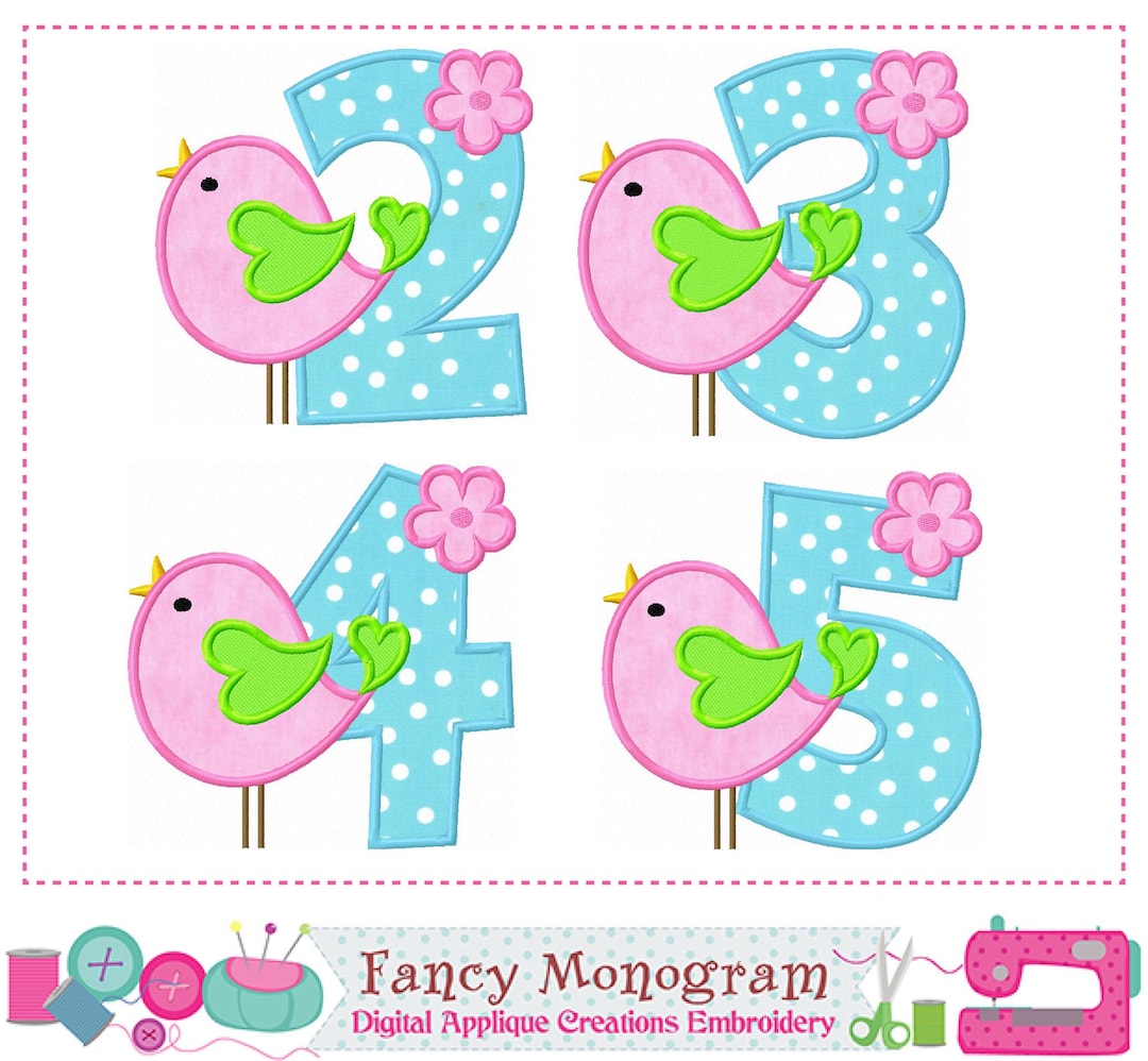 Bird Applique Numbers - Spring Floral Embroidery Design 1734 - Etsy