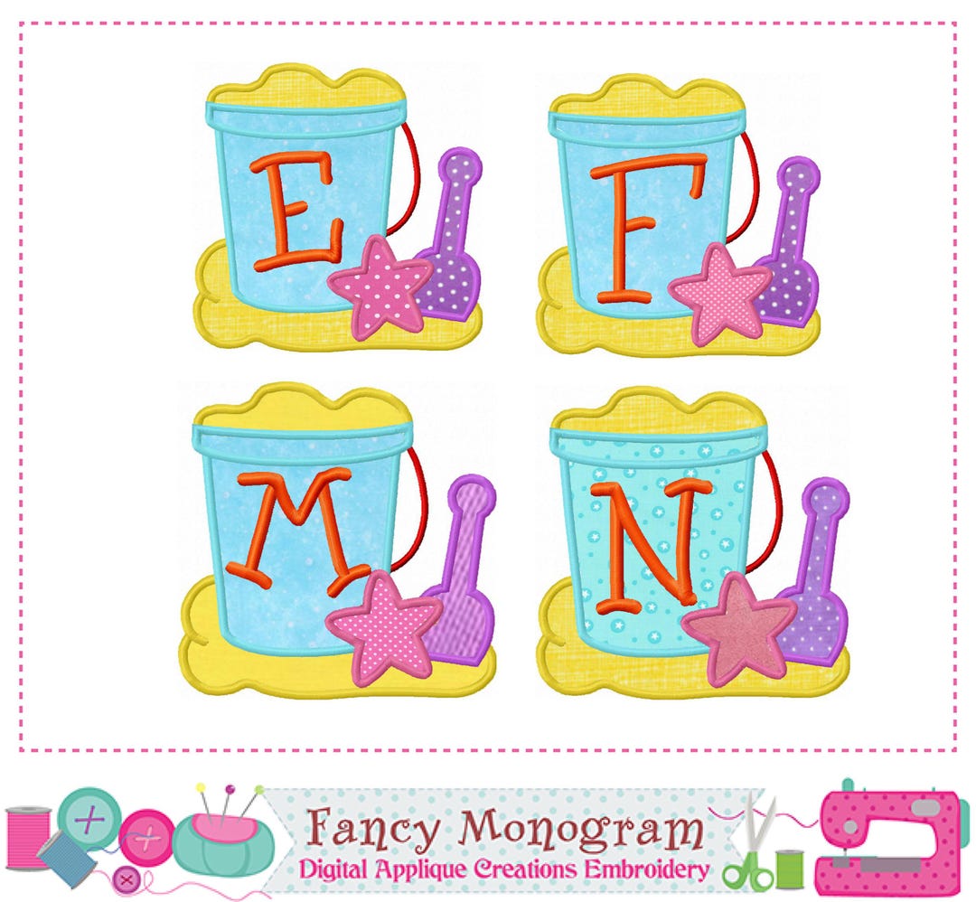 Beach Bucket Alphabet Design - Embroidery Fonts Monograms Letters -1661 ...