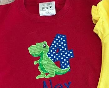 T-rex Number 4 applique My 4th Birthday Dinosaur applique | Etsy