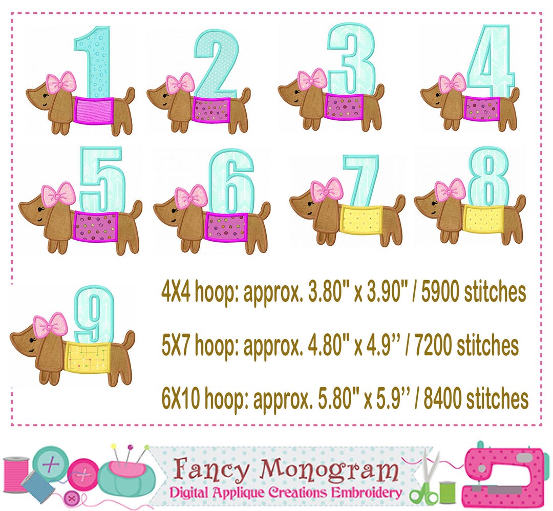 Machine Embroidery Numbers Dog Design, Puppy Applique Embroidery Design ...