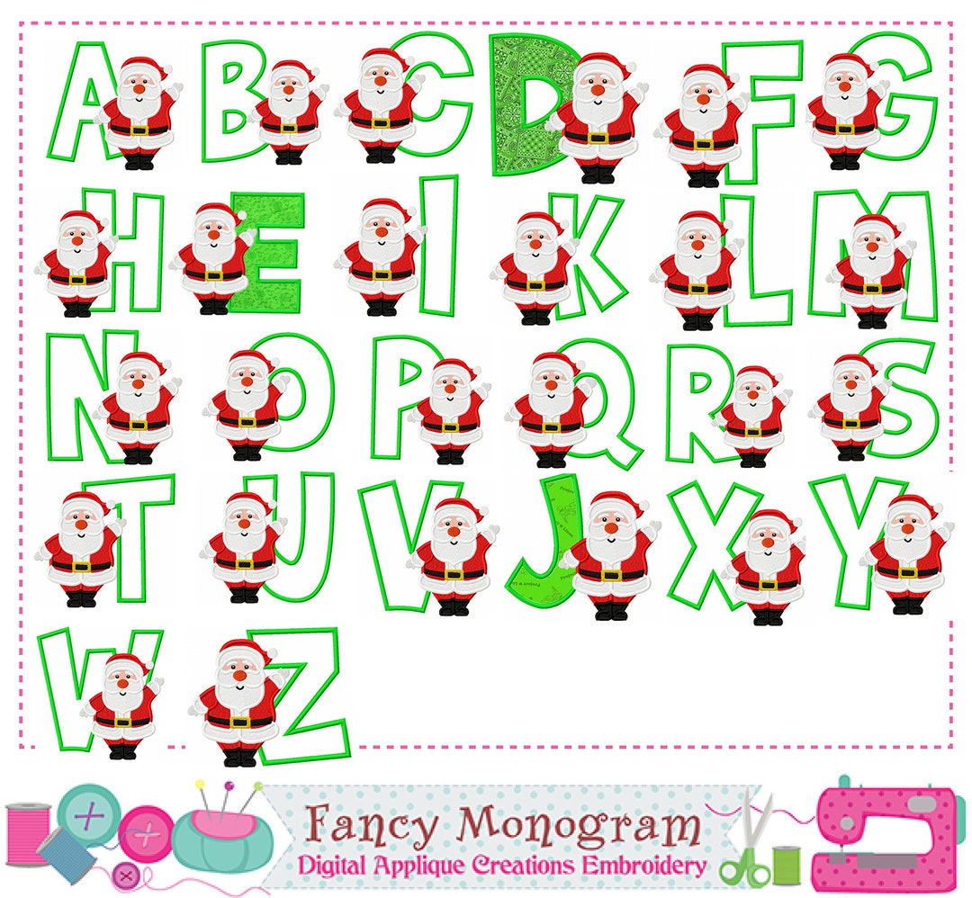 Santa Alphabet Embroidery Design Christmas Monograms - Etsy