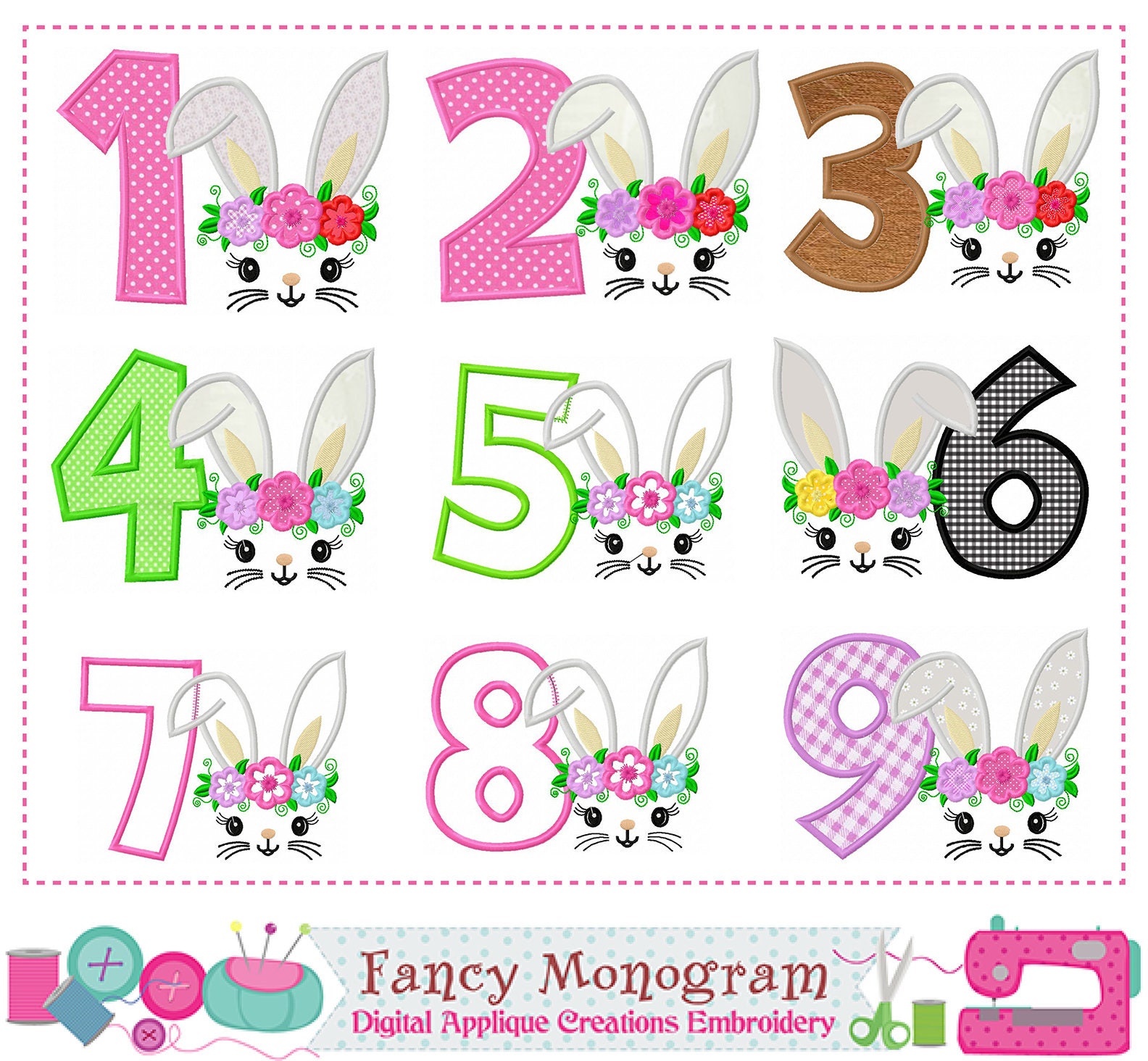 Easter Bunny Numbers Applique Design Easter Numbers | Etsy