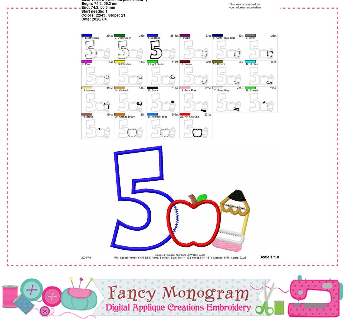 School Number 5 Applique Design My 5th Birthday Back to - Etsy