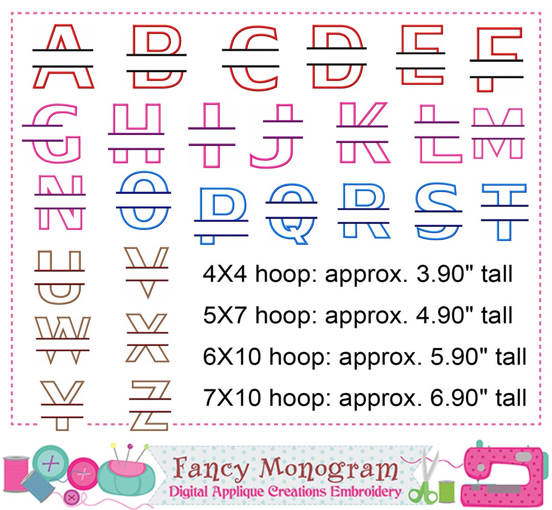 Split Monogram Embroidery Font Set - Alphabet Applique Design - Machine ...
