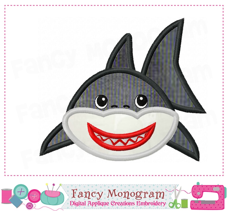 Shark Applique Shark Design Beach Design Beach Applique | Etsy