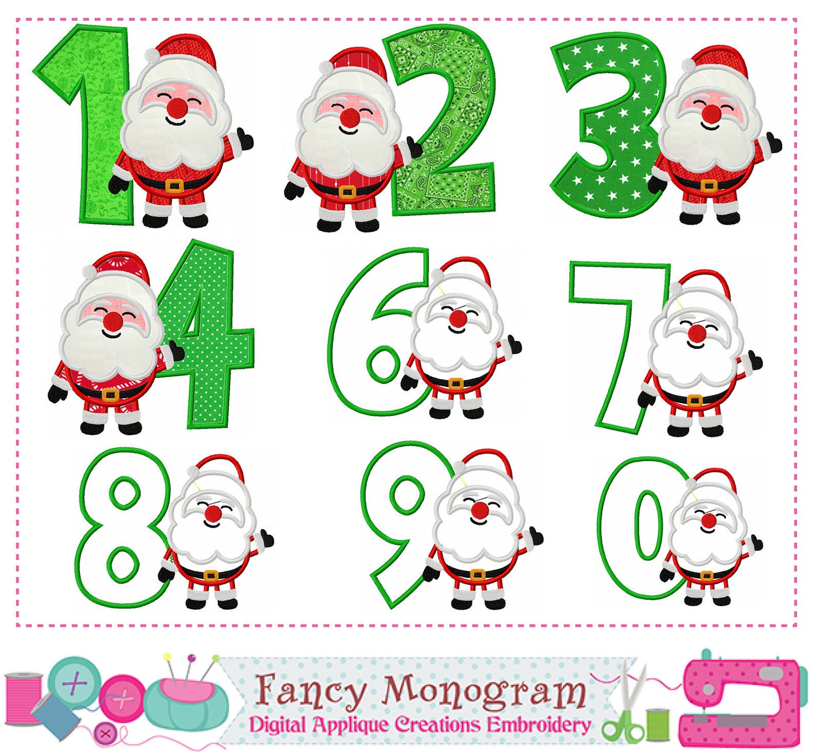 Santa Numbers Embroidery Christmas Numbers Applique - Etsy
