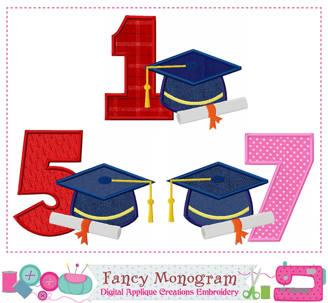 Graduation Cap Numbers Applique Embroidery Design -2151 - Etsy