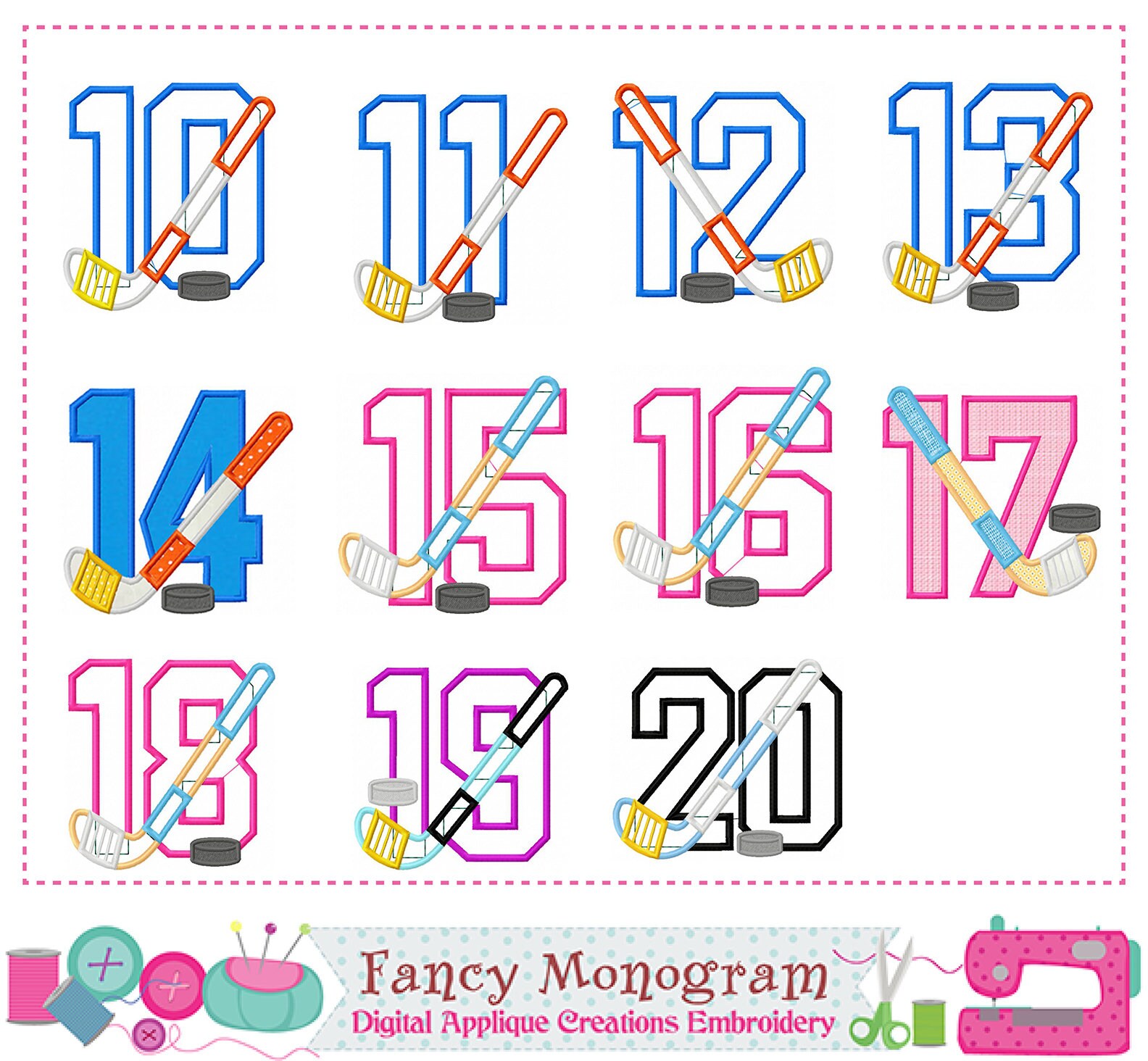 Ice Hockey Numbers Applique Embroidery - Winter Sports Design (4x4, 5x7 ...