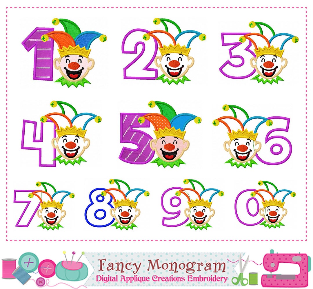 Clown Circus Numbers Machine Embroidery Applique (digital Download ...