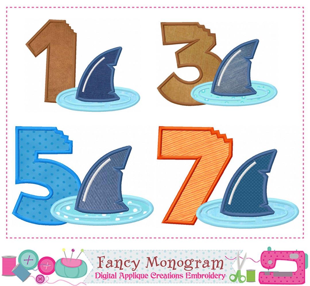 Shark Numbers Applique - Ocean Theme Embroidery Design -256S - Etsy