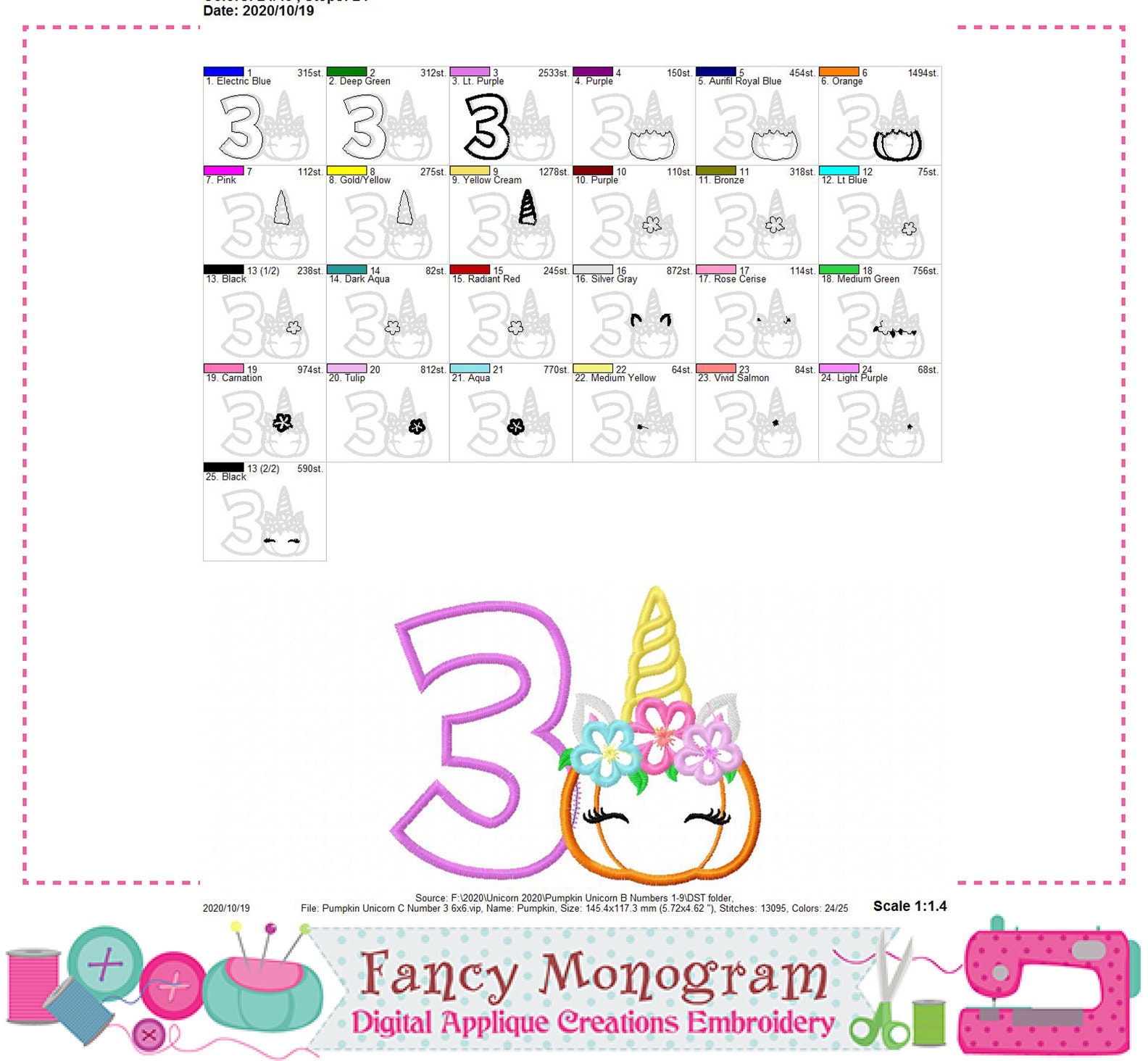 Pumpkin Unicorn Numbers design Thanksgiving Numbers applique | Etsy