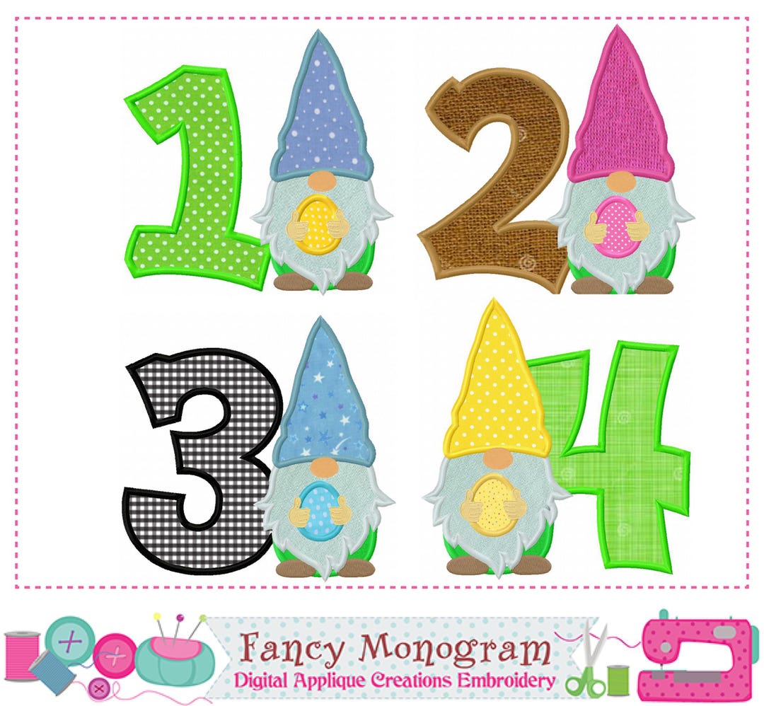 Numbers Applique - Easter Egg Gnome Embroidery Design -2136 - Etsy