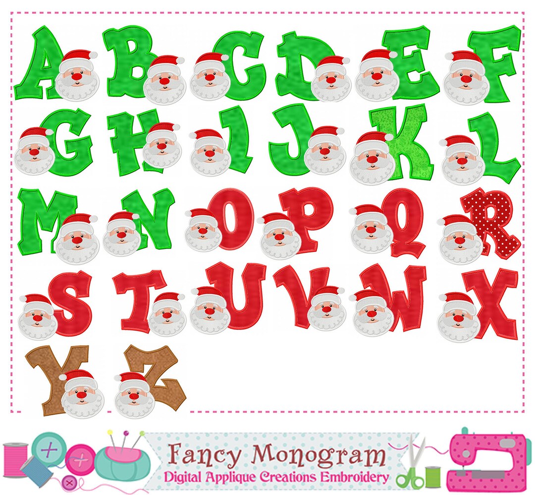 Machine Embrodiery Fonts Santa Applique Design, Christmas Letters ...