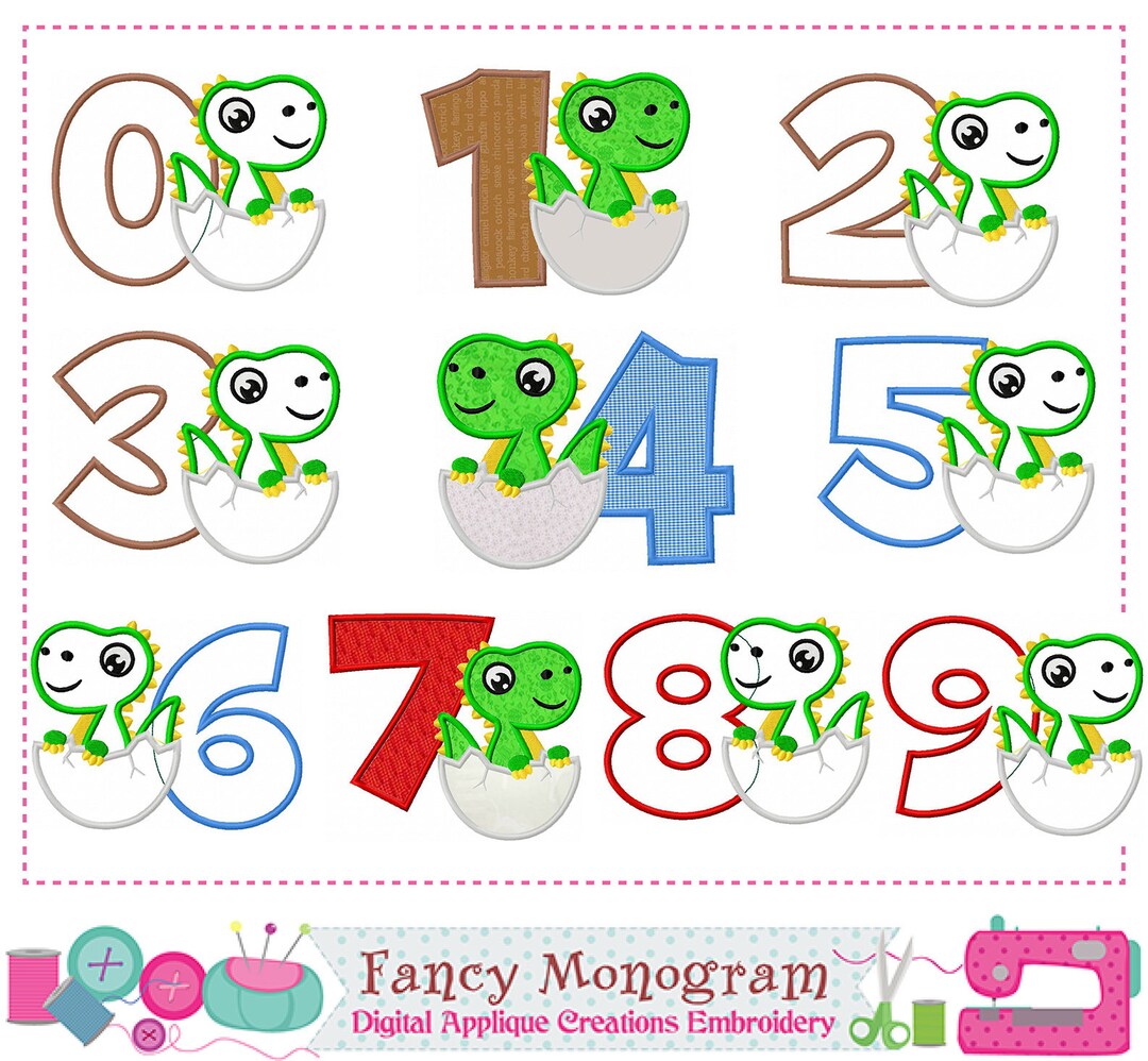 Machine Embroidery Numbers Dinosaur Applique Design, T-rex Numbers ...