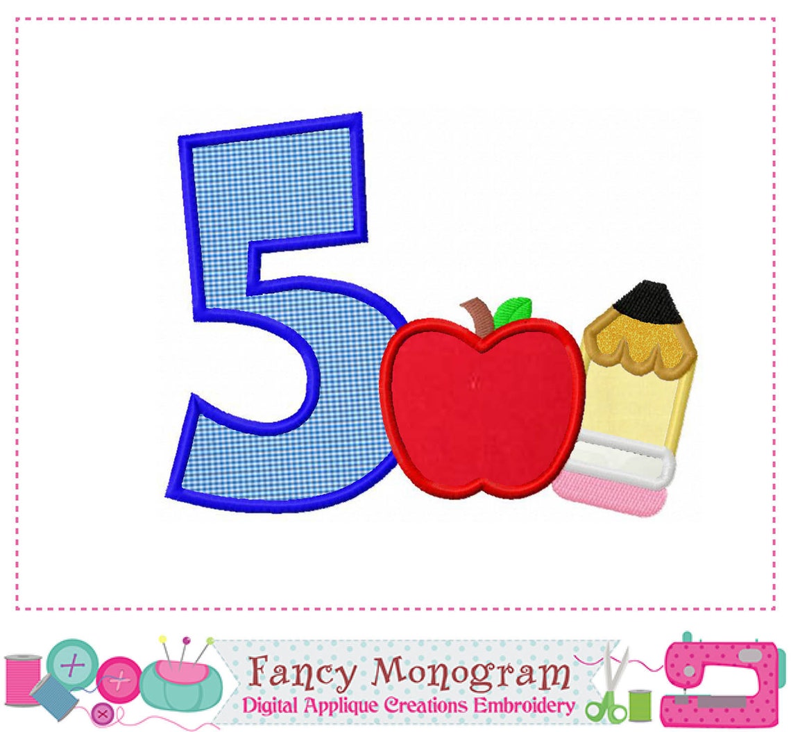 School Number 5 Applique Design My 5th Birthday Back to - Etsy