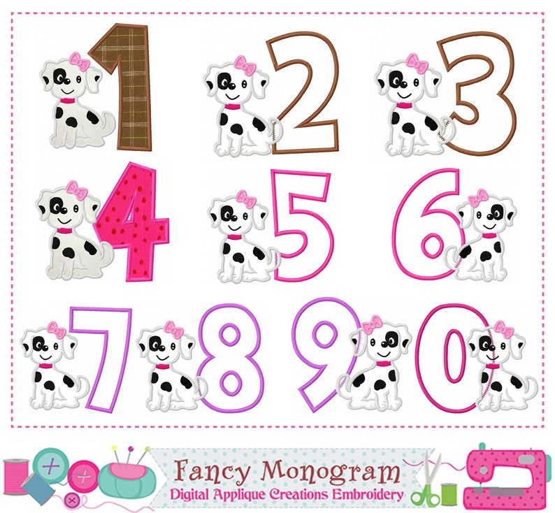 Dalmatian Puppy Numbers Applique Machine Embroidery Design (digital ...