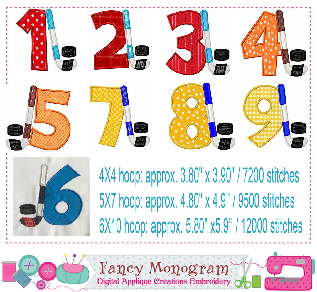 Machine Embrodiery Numbers Ice Hockey Applique Embroidery, Ice Hockey ...