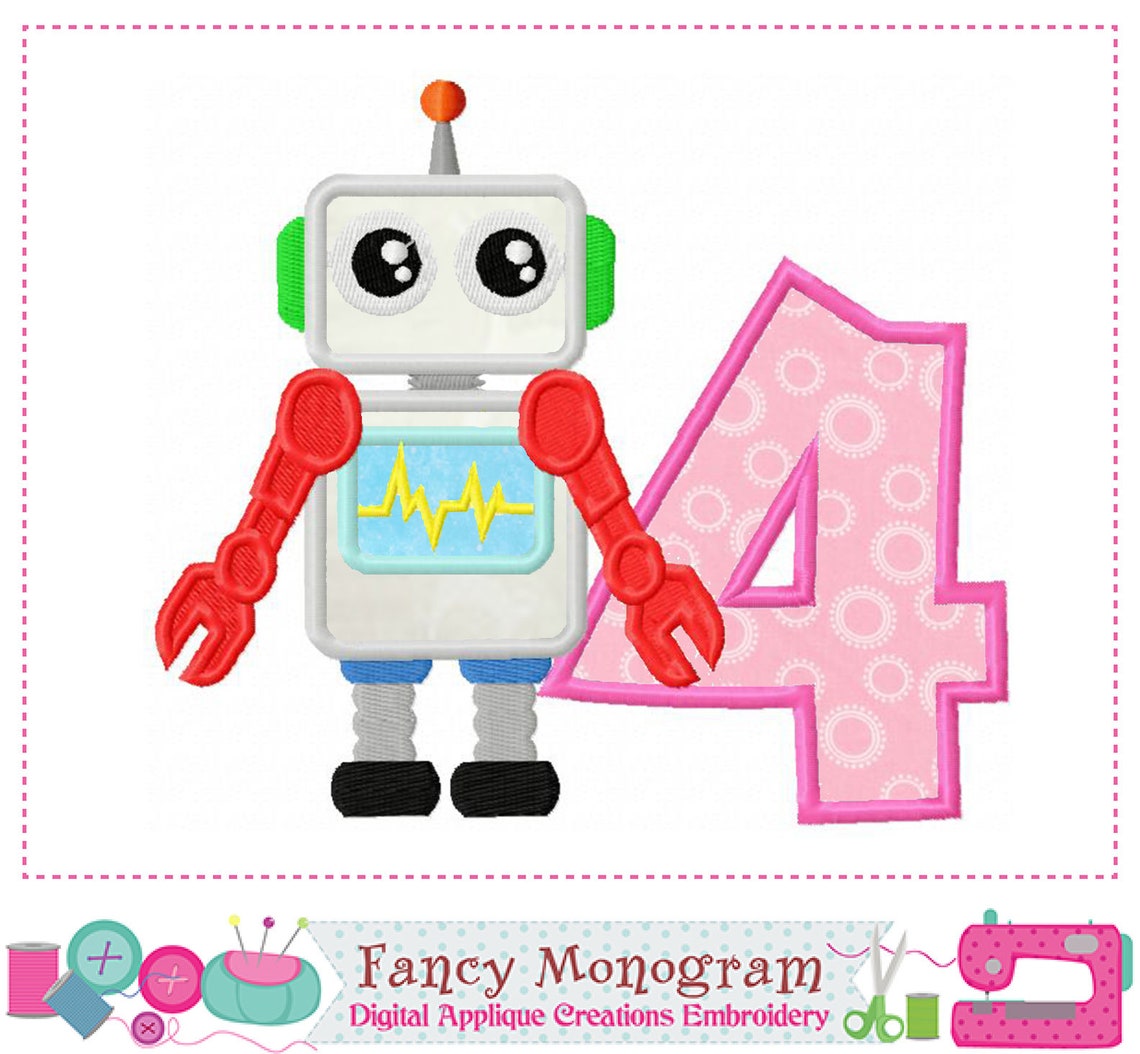 Robot Numbers Applique Embroidery Design Birthday Numbers - Etsy