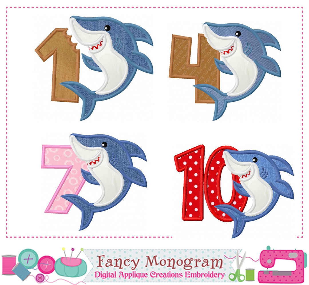 Shark Numbers Applique Embroidery - Beach Birthday Stitch 2532 - Etsy