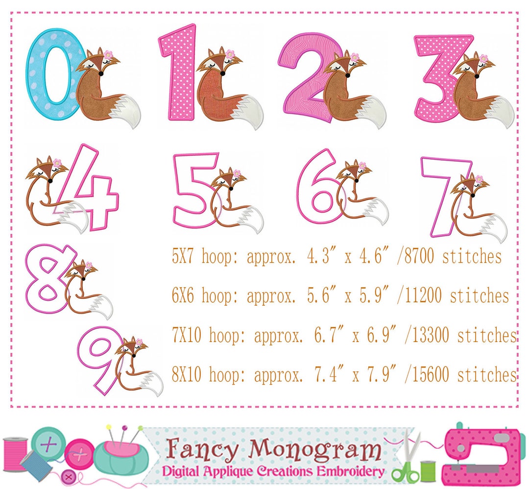 Fox Numbers Applique Design Easter Numbers Applique - Etsy