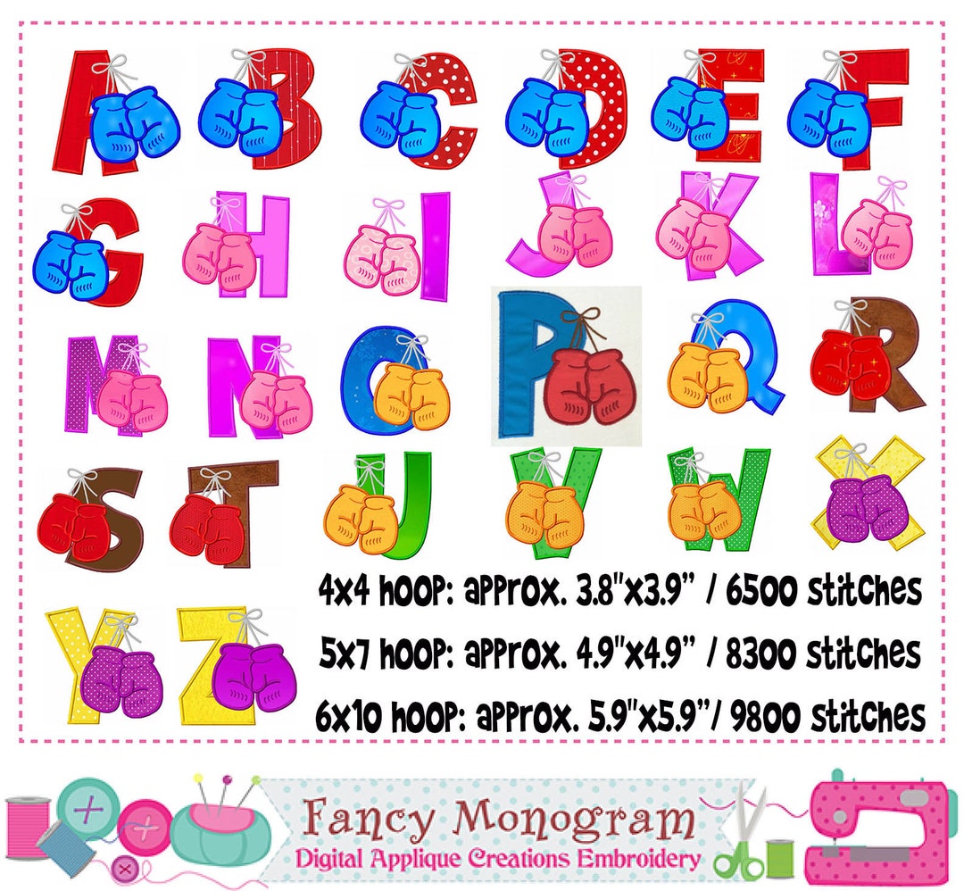 Boxing Alphabet Monogram Letters Applique Embroidery Design back to ...