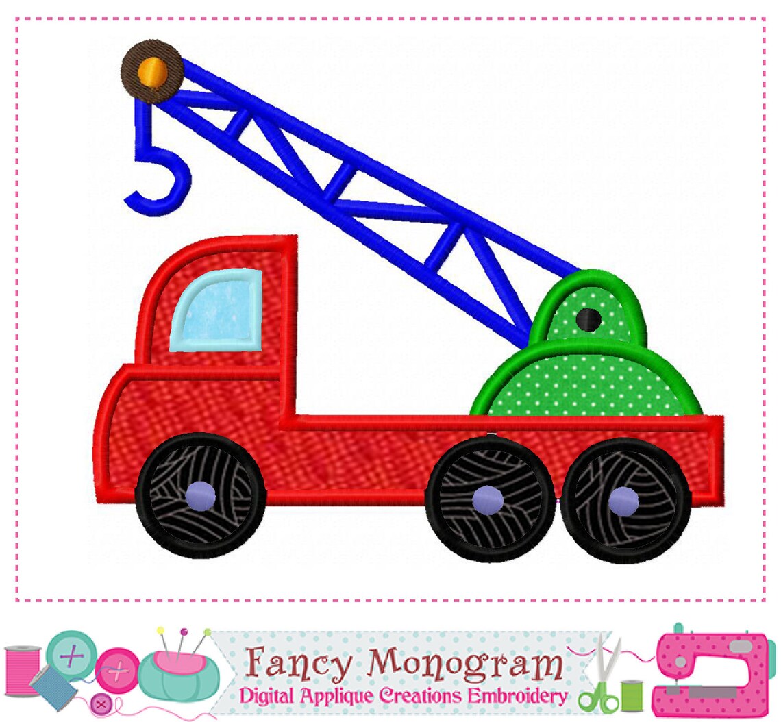 Construction Crane Truck Applique - Machine Embroidery Digital Download ...