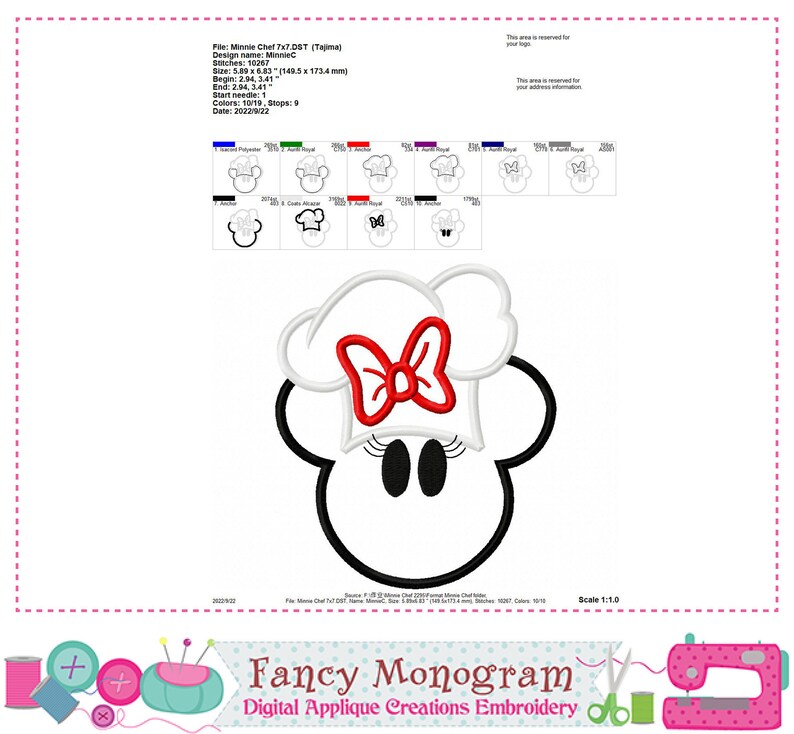 Minnie Applique Embroidery Design Minnie Design Chef - Etsy